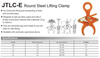 China Mechanical Lifting Devices JTLC-E Round Steel Lifting Clamp for Safe and Easy Handling of Pipes and Rolls for sale