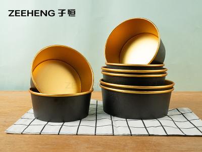 China Tigelas de comida de papel com folha de ouro preto multiuso e descartáveis à venda