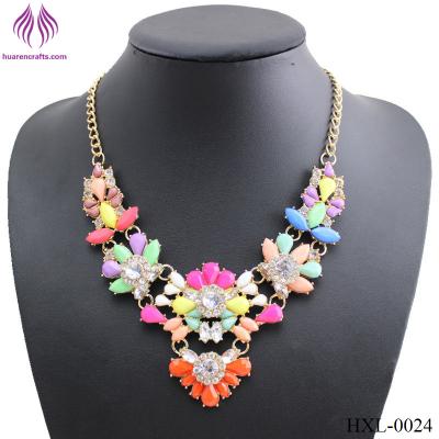 China Exaggerated female rainbow resin flower necklace personality fresh flower exaggerated necklace for sale