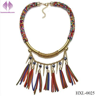 China Large exaggerated fashion personality tassel necklace beads woven sweater necklace for sale