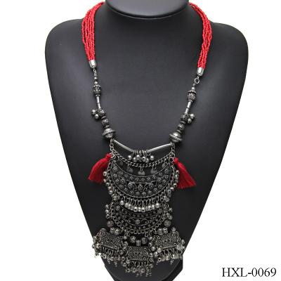 China National Wind retro beaded tassel pendant chain clavicle lady exaggerated necklace for sale