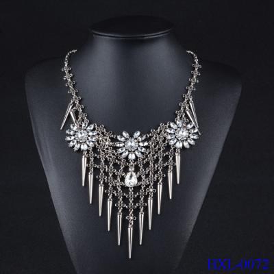 China Fashion Retro Punk Rivet Crystal Tassel Pendant Statement Bib Chain Necklace for sale