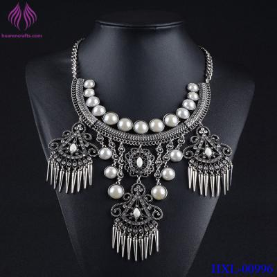 China New Women Crystal Pearl Flower Charm Bib Choker Chunky Statement Collar Necklace for sale