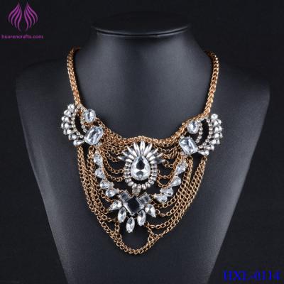 China Fashion Charm Jewelry Crystal Chunky Statement Bib Pendant Chain Choker Necklace for sale