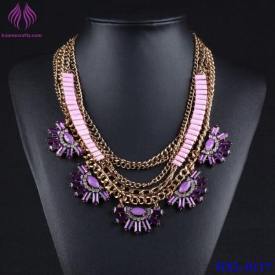 China New Design Statement flower crystal chunky pendant chain charm necklace for sale