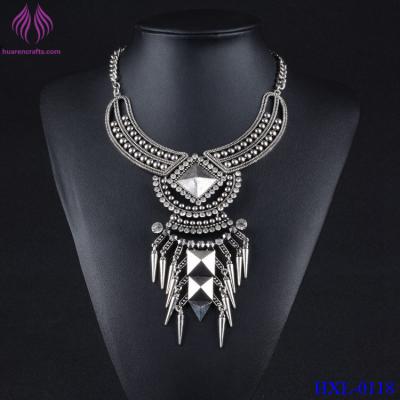 China Retro geometric rivet alloy crystal necklace for sale