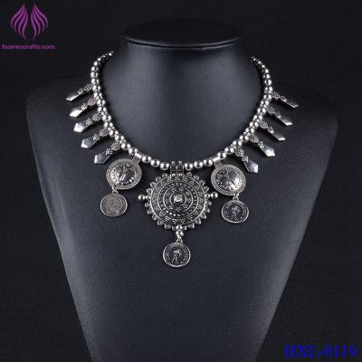 China Fashion Women Bohemian Gypsy Boho Silver Coin Long Chain Tassel Pendant Necklace for sale