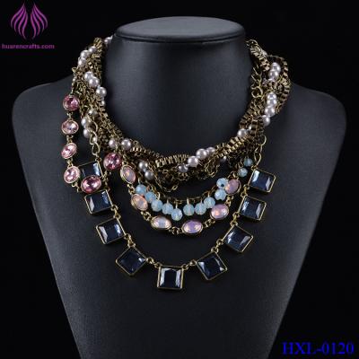China Women's Elegant Charm Pendant Chain Crystal Choker Chunky Statement Bib Necklace for sale