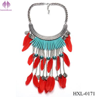 China China wholesale feathers pendant statement necklace for sale
