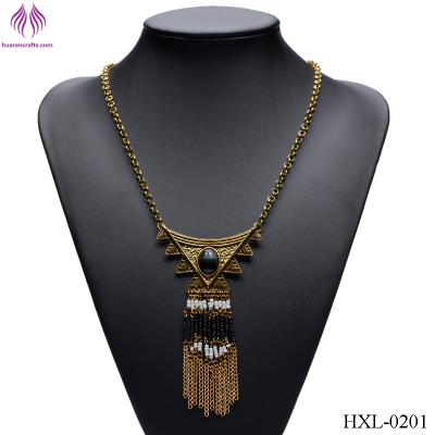China Women Retro Tassel Pendant Gold Plated Alloy Long Chain Necklace Jewelry Fashion for sale