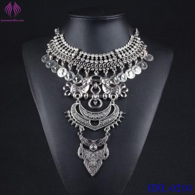 China Bohemian Festival Jewelry Fashion Women Double Chain Coin Statement Necklace for sale