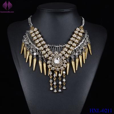 China Hot Charm Crystal Rivet Rhinestone Choker Chain Statement Collar Bib Necklace for sale