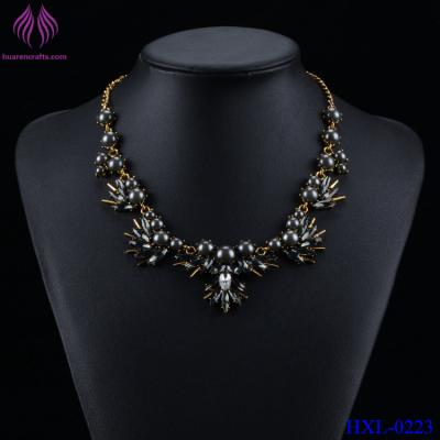 China Women Jewelry Crystal Pearl Flower Bib Choker Chunky Statement Collar Necklace for sale