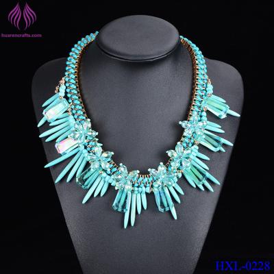 China Fashion Retro Punk Rivet Crystal Tassel Pendant Statement Bib Chain Necklace for sale