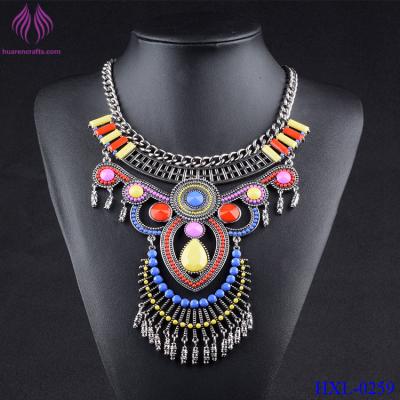 China Fashion Gold Chain Resin Stone Bead Chunky Choker Statement Pendant Bib Necklace for sale