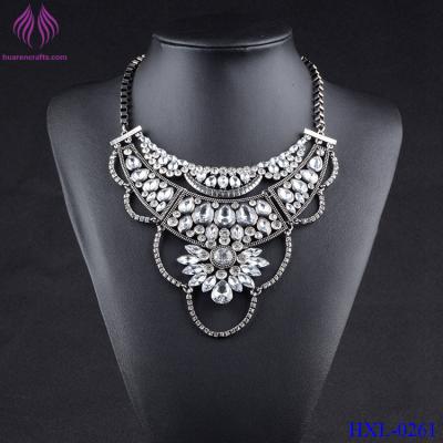 China New Women's Elegant Flowers Design Chunky Bid Statement Crystal Necklace Gift for sale