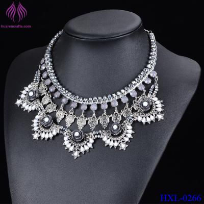 China Rose silver Rhinestone Flower Chain Crystal Choker Bib Pendant Necklace for sale