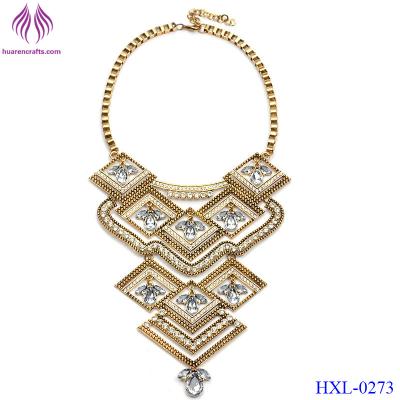 China Fashion Jewelry gold silver crystal geometry pattern necklace for sale