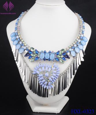 China Chunky Opal Crystal Blue Flower Pendant Choker Statement Bid Necklace for sale