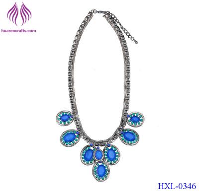 China Charm Crystal Gemstone Bib Necklace Choker Chunky Statement Pendant Chain Silver for sale