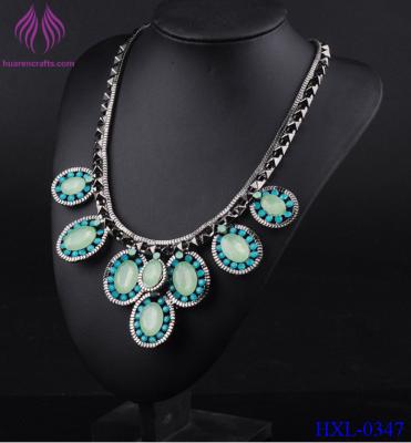 China Women Crystal Gemstone Choker Chain Bib Necklace Statement Silver Fashion for sale