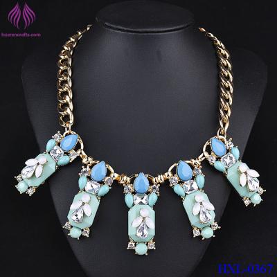 China Women blue Crystal Pendant Chain Choker Chunky  Necklace Gift for sale