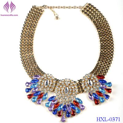 China New Women Fashion Luxury color Rhinestone Drop Statement necklace Choker Bib chain Necklace for sale