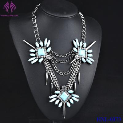 China Hot Charm clear Crystal Rivet Rhinestone Choker layer Chain Statement Collar Bib Necklace for sale