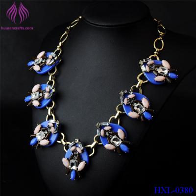 China Fashion jewelry gemstone geometric metal necklace for sale