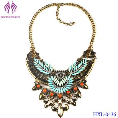 China Fashion jewelry choker necklace big gem leaf Vintage Collar Statement necklace Bohemian crystal necklace women for sale