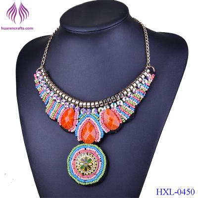 China Women Collar Chokers Necklaces Fashion Multicolor Resin Glass Bead Statement Necklace for sale