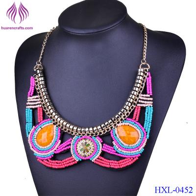 China Women Net Fit Collar Chokers Necklaces Fashion Multicolor Resin Bead Statement Necklace for sale