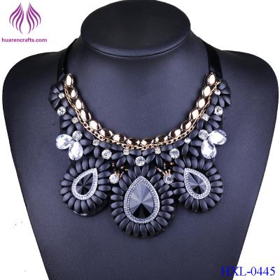 China New Women Jewelry Flower Gem Crystal Bib Chunky Choker Statement Collar Necklace for sale