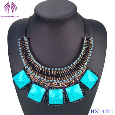 China Women Charms lace chain Square stone Pendant Necklace for sale