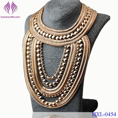 China Statement Gold Layer Popcorn Mesh Knot Choker Collar Bib Necklace for sale