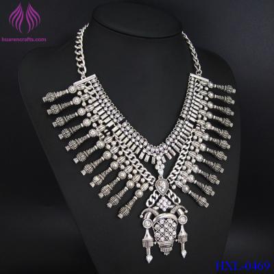 China Silver Tone Metal Bead Bib Necklace Gypsy Boho Layered Tassel Ethnic Tribal necklace for sale