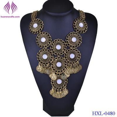 China Vintage Coin Statement Party Collar Bib Tassel Pendant Necklace For Women Girls for sale
