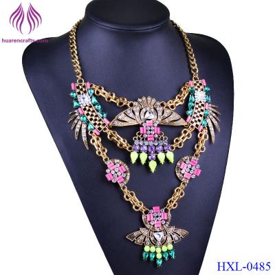 China Pendant Chain Color Crystal Choker Chunky resin bead Statement Necklace women Fashion Jewelry for sale