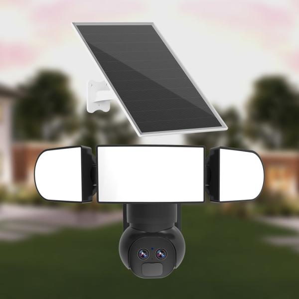 2K Solar Floodlight Camera 8W 4G Dual Lens IP65 Night Vision Solar IP Camera