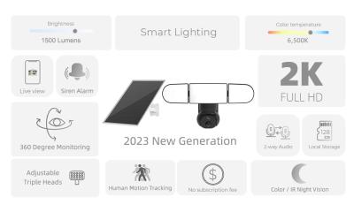 China 12w Máxima Potência de Trabalho Google Home Alexa Camera Outdoor Solar Powered Surveillance Solar Light Camera à venda