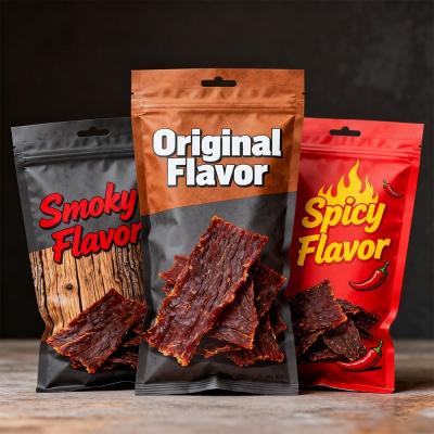 China Gravure Printing Zipper Bag Support Soft Touch Recyclable Food Grade PE Beef Jerky Packaging Custom Plastic Bags with Logo for sale