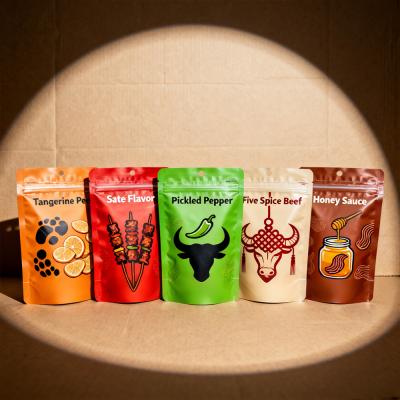 China Biodegradable Customized Recyclable Self Standing Food Packaging Plastic Bag Smell Proof Embossed 3D Logo Beef Jerky Packaging Mylar Bag for sale