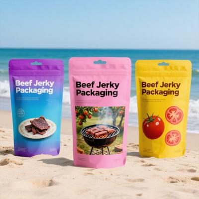 China Customized Logo Printing Aluminum Foil Ziplock Mylar Bags Stand Up Pouch Holographic Sealing for Beef Jerky Snack Dry Food for sale