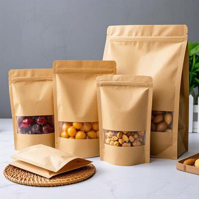 China Classic Style Food Nuts Snack Brown Kraft Paper Bag Printed Food Grade Sealed Window Packaging Made for Nut Snack Flavors for sale