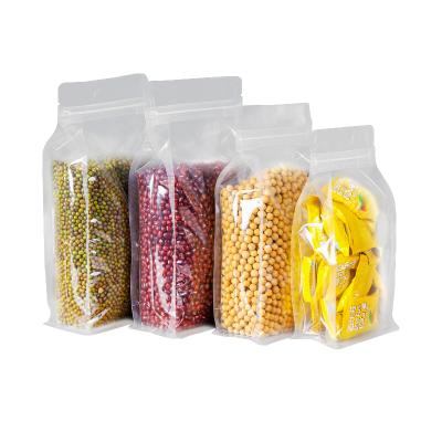 China Custom Order Resealable Zipper Lock Clear Standing Bag Reusable Biodegradable Food Snacks Cereal Beans Storage Packaging for sale