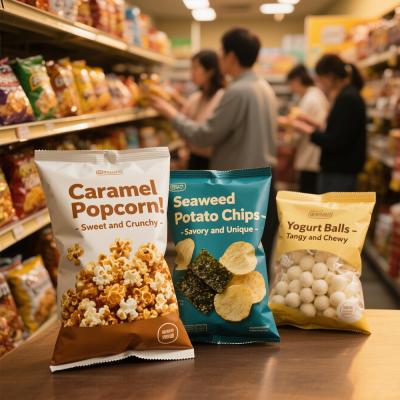 China Food Snacks Packaging Custom Aluminum Food Packaging Bags Suitable for Popcorn Potato Chips Yogurt Balls Industrial Food for sale