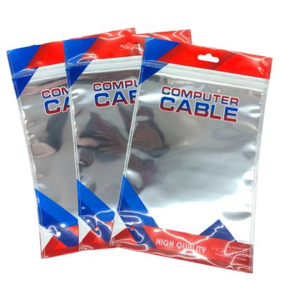 China Recyclable Plastic PE Cable Zipper Bag 3 Side Seal Pouch Clear Window Data Cable Packing Phone Cases Packaging Bags for sale