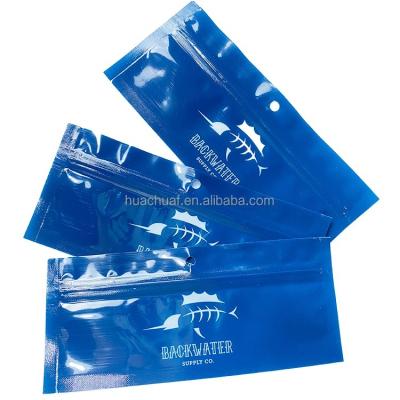 China Hand Length Handle Fishing Lure Bait Pouch Custom Logo Printing Three Side Sealed Reusable Zipper Bags Plastic Packaging for sale