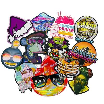 China Customized Logo Printing PE Custom Die Cut Mylar Bags Child Resistance Packaging 3.5g 7g 28g oz Flower Plastic Packaging for sale