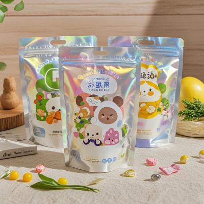 China PE Plastic Food Grade Holographic Mylar Packaging Pouches with Zipper Closure Matte Glossy Candy Food Packaging Spot UV for sale